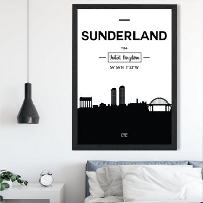 Sunderland Black and White City Skyline Framed Print SIZE: A2 with ...