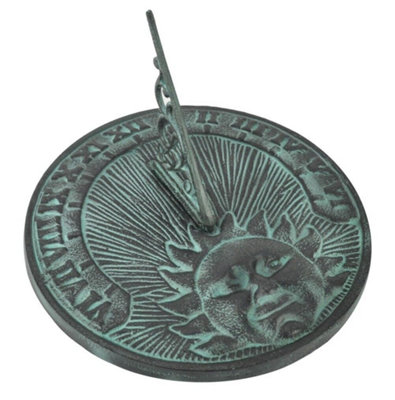 Sundial Ornament in Verdigris Cast Iron Sun Face