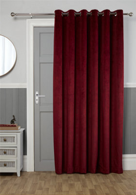 Sundour Abington Thermally Lined Velvet Eyelet Door Curtain Rosso Red ...