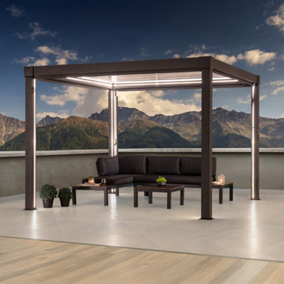 SUNJOY 3m x 3m Solar LED Louvered Pergola, Aluminum Pergola with ...