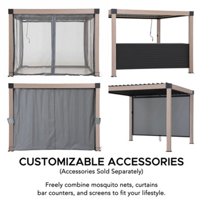 SUNJOY 3x3m Solar LED Louvered Pergola, Aluminum Pergola with ...