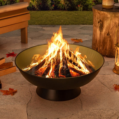 SUNJOY 58cm Patio Portable Fire Pit For Outdoor, Black Steel Wood ...