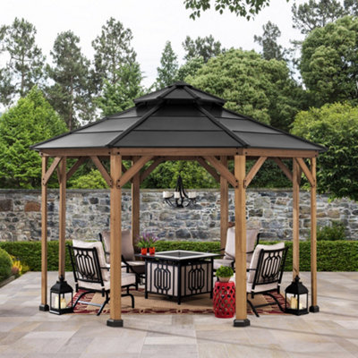 Sunjoy FSC Cedar Wood Gazebo EGGI - 395cm x 395cm, Anthracite | DIY at B&Q