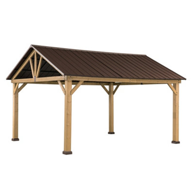 Sunjoy FSC Cedar Wood Gazebo Todi - 399 cm x 335 cm Brown | DIY at B&Q