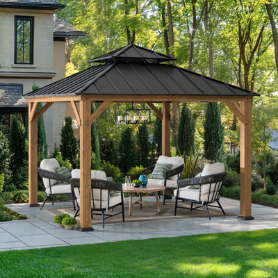Sunjoy Outdoor Cedar Wood Gazebo-3.3m x 3.3m Anthracite