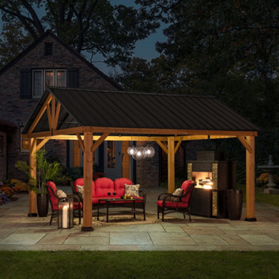 SUNJOY Outdoor Cedar Wood Gazebo REBRA - 465cm x 404cm, Anthracite