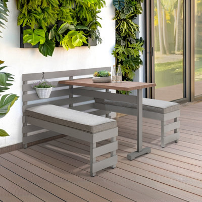 SUNJOY Outdoor Picnic Table Dining Bench Set with Removable Cushions ...