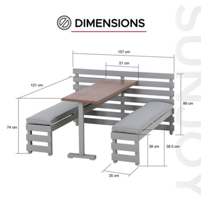 SUNJOY Outdoor Picnic Table Dining Bench Set with Removable Cushions ...