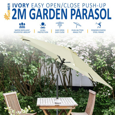 SUNMER 2M Garden Parasol, Sun Shading Umbrella, Easy Open/Close Push Up ...