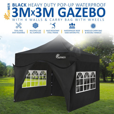 SUNMER 3x3M Heavy Duty Steel Framed Gazebo with Walls Waterproof Garden ...