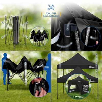 SUNMER 3x3M Heavy Duty Steel Framed Gazebo with Walls Waterproof Garden ...