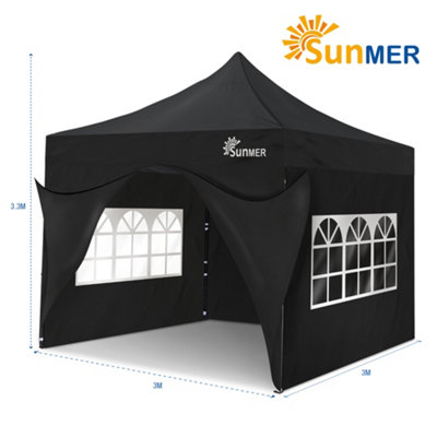 SUNMER 3x3M Heavy Duty Steel Framed Gazebo with Walls Waterproof Garden ...