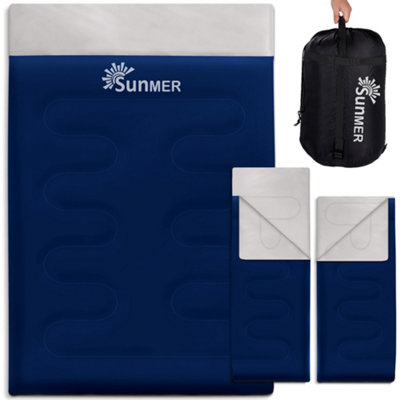 SUNMER Double Sleeping Bag - Slip into 2 Single - 4 Season 300 gsm - Navy