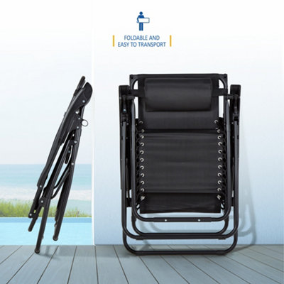SUNMER Reclining Sun Lounger Garden Chair With Cup Holder - Black - Set ...