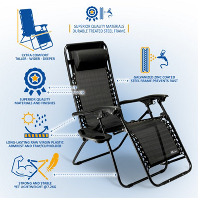 SUNMER Reclining Sun Lounger Garden Chair With Cup Holder - Black - Set ...