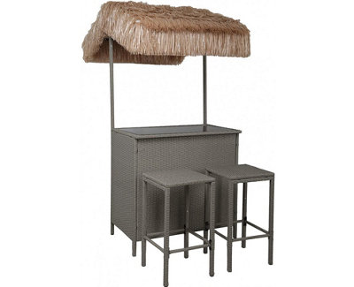 Suntime Grey Rattan Garden Tiki Bar Set with Tropical Canopy at B&Q