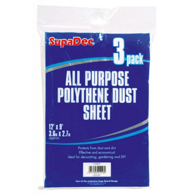 SupaDec All Purpose Polythene Plastic Dust Sheets (Pack Of 3) White ...