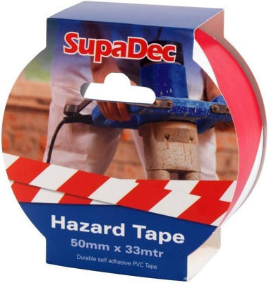 SupaDec Hazard Warning Tape Red & White, 50mm x 33m - Durable Self ...