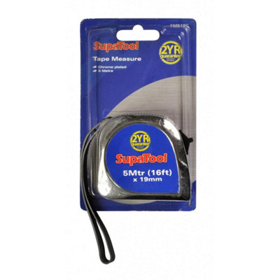 SupaTool Chrome Plated Tape Measure Silver (5m x 19mm)