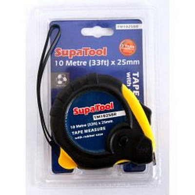 SUPATOOL RUBBERISED TAPE MEASURE BLACK/YELLOW (10M X 25MM)