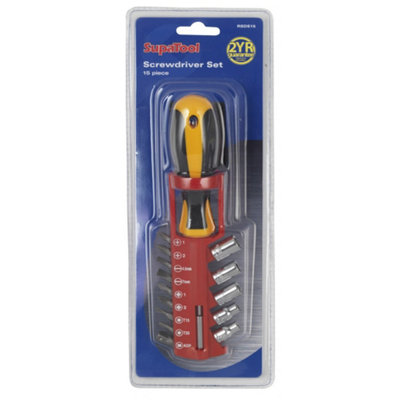 SupaTool Screwdriver Set (15 Piece) Yellow (One Size) | DIY at B&Q