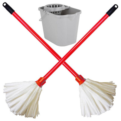 Super Absorbent Strip Flock Floor Mop Head With Handle & Bucket For ...