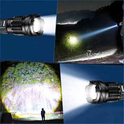 Super Bright Flashlight LED Powerful Rechargeable Torch Zoomable