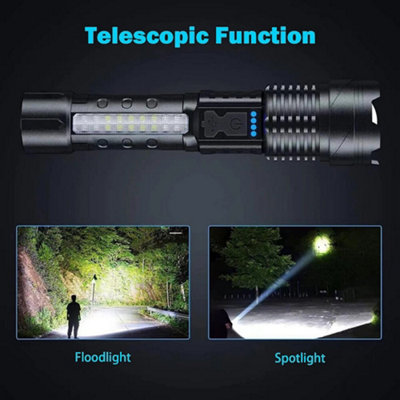 Super Bright Flashlight LED Powerful Rechargeable Torch Zoomable