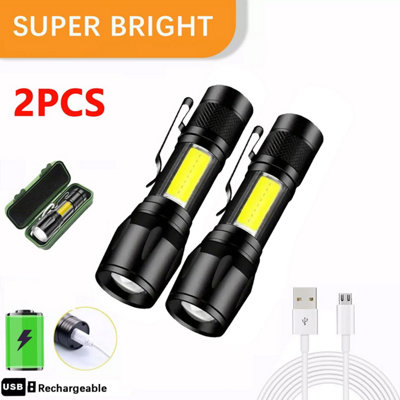 Super Bright Mini LED Torch Twin Pack USB Rechargeable Flashlight with ...