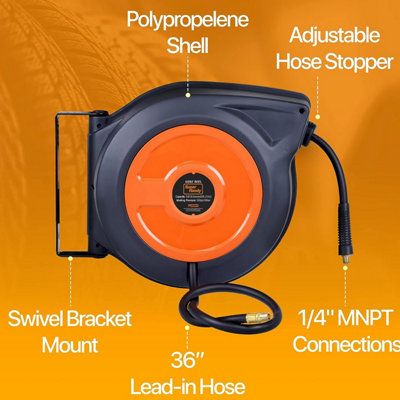 Super Handy 15m Spring-Driven Auto Retract Air Hose Reel with Kink ...