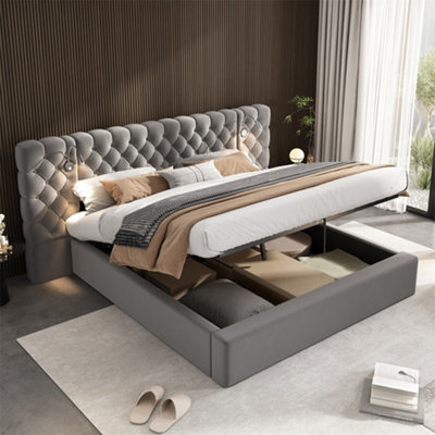 Super King Size Velvet Storage Bed, Upholstered Bed, Hydraulic Ottoman ...