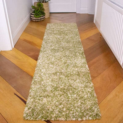 Super Soft Green Beige Mottled Shaggy Runner Rug 60x240cm | DIY at B&Q