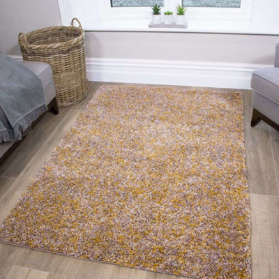 Super Soft Mustard Beige Mottled Shaggy Area Rug 160x230cm | DIY at B&Q