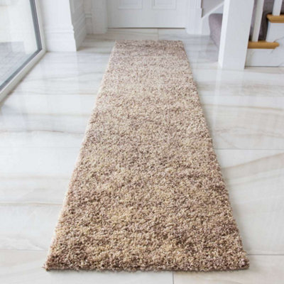 Super Soft Natural Taupe Mottled Shaggy Runner Rug 60x240cm