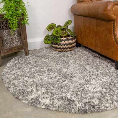 Super Soft Silver Grey Mottled Shaggy Area Rug 135x135cm | DIY at B&Q