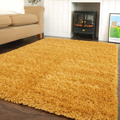 Super Soft Yellow Ochre Shaggy Area Rug 120x170cm | DIY at B&Q
