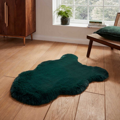 Buy Super Teddy Sheepskin Jewel Green Plain Shaggy Rug by Think Rugs ...