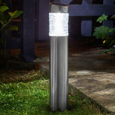 SuperBright LED Solar Bollard Light PHAROS White Brushed Stainless ...
