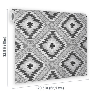 Superfresco Aztec Geometric Grey / Black Wallpaper