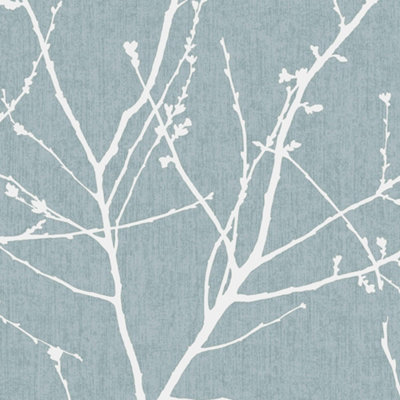 Superfresco Easy Innocence Floral Metallic Duck Egg Blue Wallpaper