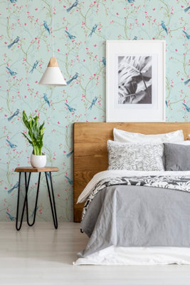 Superfresco Easy Songbird Tree & Butterfly Duck Egg Blue Wallpaper