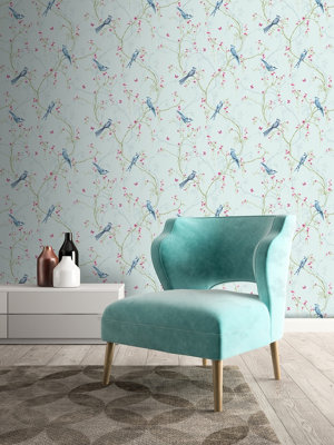 Superfresco Easy Songbird Tree & Butterfly Duck Egg Blue Wallpaper