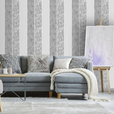 Superfresco Milan Suede Effect Striped Grey Wallpaper