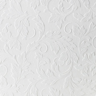 Superfresco Paintable Large Scrolling Leaf Textured White Durable Wallpaper