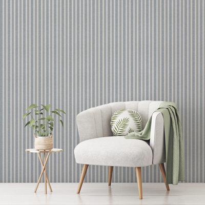 Superfresco Soft Ticking Striped Slate Grey Wallpaper