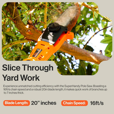 SuperHandy 20V Cordless Electric Pole Chainsaw - 2.3m Reach, 8" Oregon ...