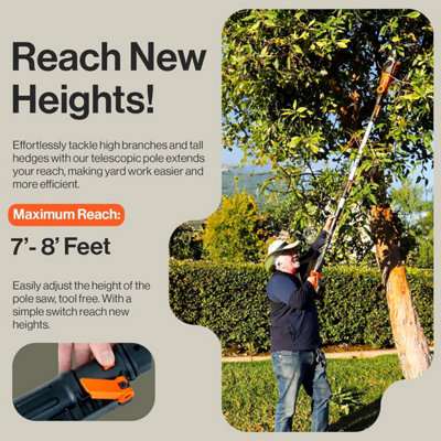 SuperHandy 20V Cordless Electric Pole Chainsaw - 2.3m Reach, 8" Oregon ...