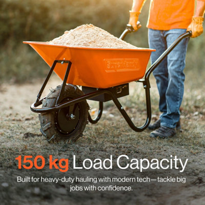 Superhandy Cordless Electric Wheelbarrow 75L Tub 150kg Capacity 500W ...