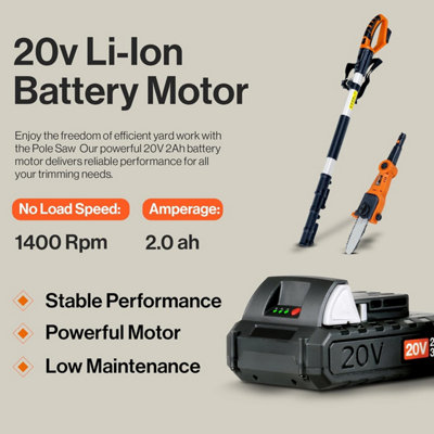 Superhandy Cordless Extended Pole Chain Saw 20V Battery 20cm Blade