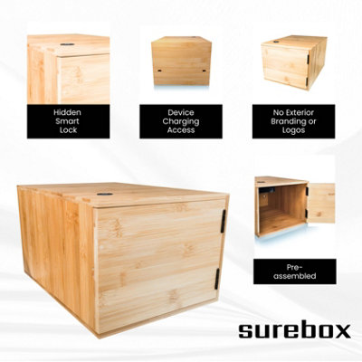 SUREBOX Lock Box - Bamboo - 12 Litre Lockable Box - Smart Lock - TTLock ...
